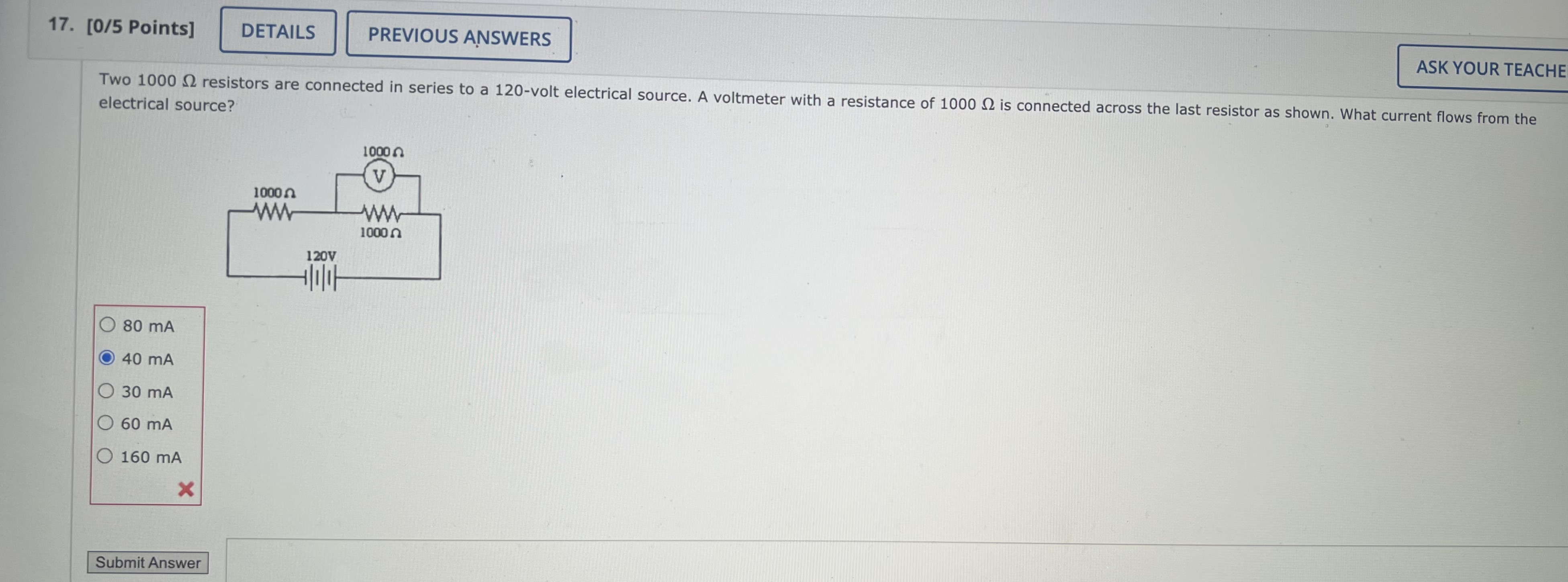 Solved electrical source? 80 mA40 mA30 mA60 mA160 mA× | Chegg.com