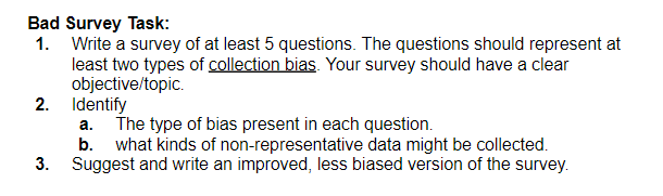 Solved Bad Survey Task: 1. Write a survey of at least 5 | Chegg.com