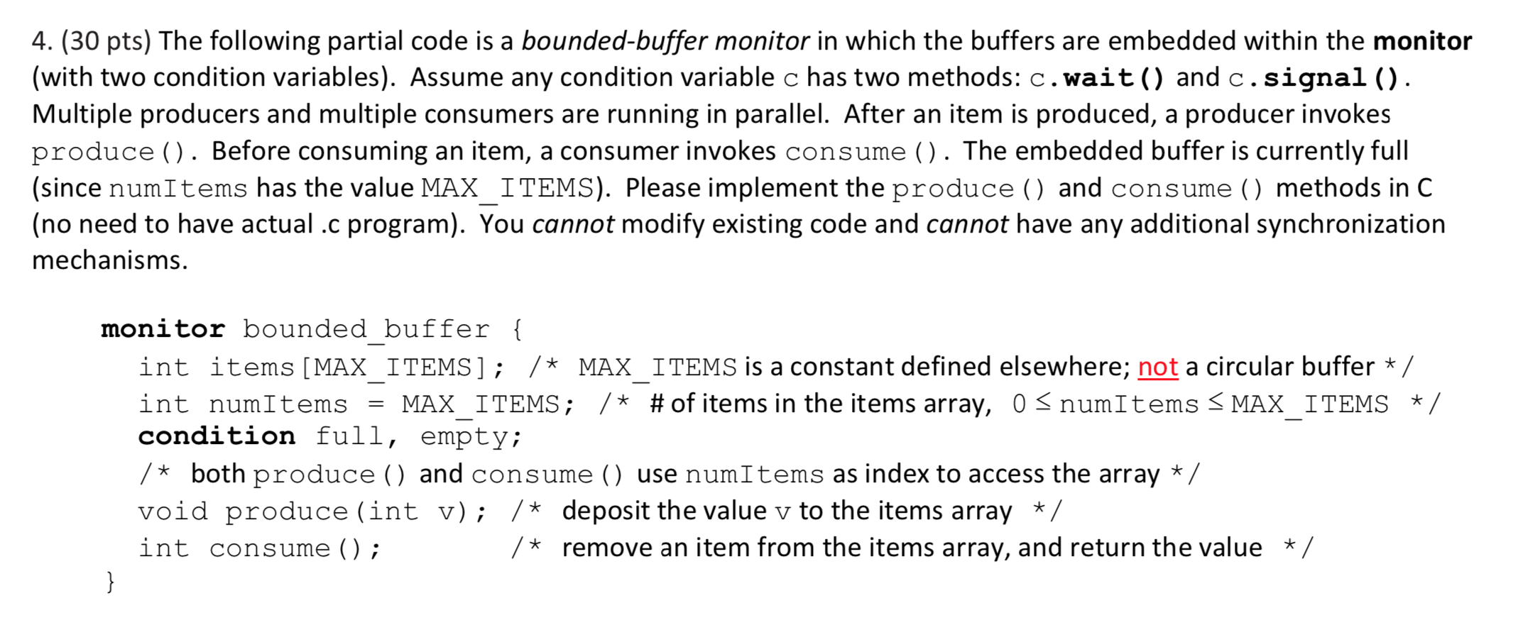 4. (30 pts) The following partial code is a | Chegg.com