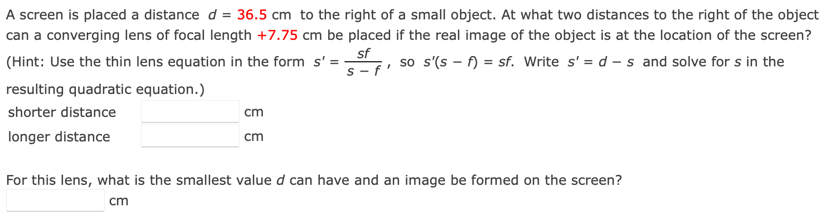 Solved A screen is placed a distance d=36.5 cm to the right | Chegg.com