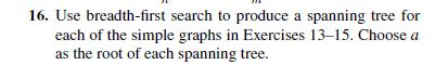 Solved 16. Use breadth-first search to produce a spanning | Chegg.com