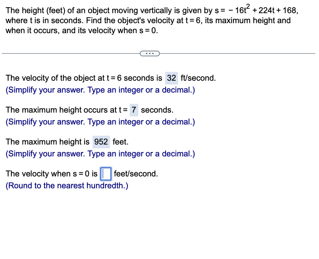 Solved The height (feet) of an object moving vertically is | Chegg.com