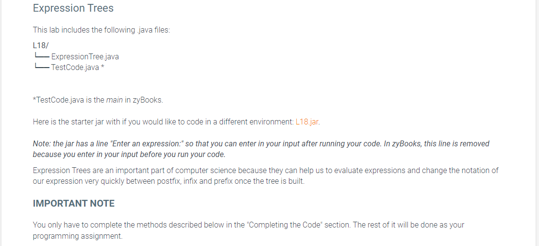 Expression Trees This lab includes the following java | Chegg.com