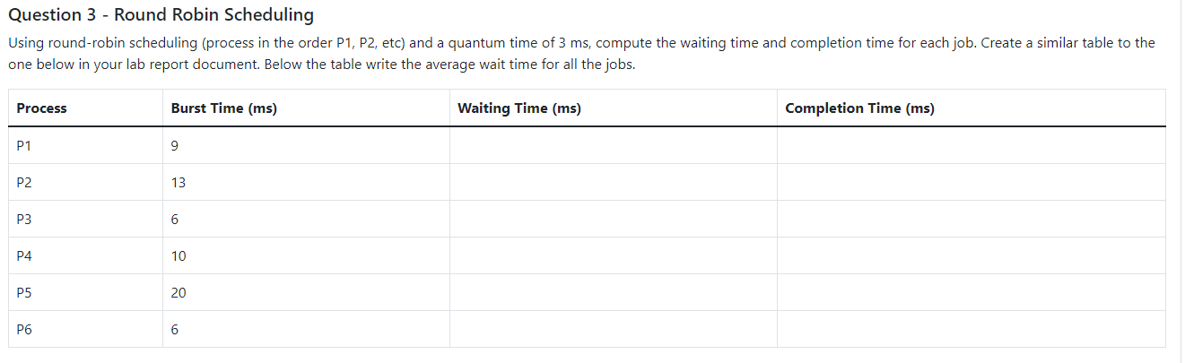 Solved Question 3 - Round Robin Scheduling Using round-robin | Chegg.com