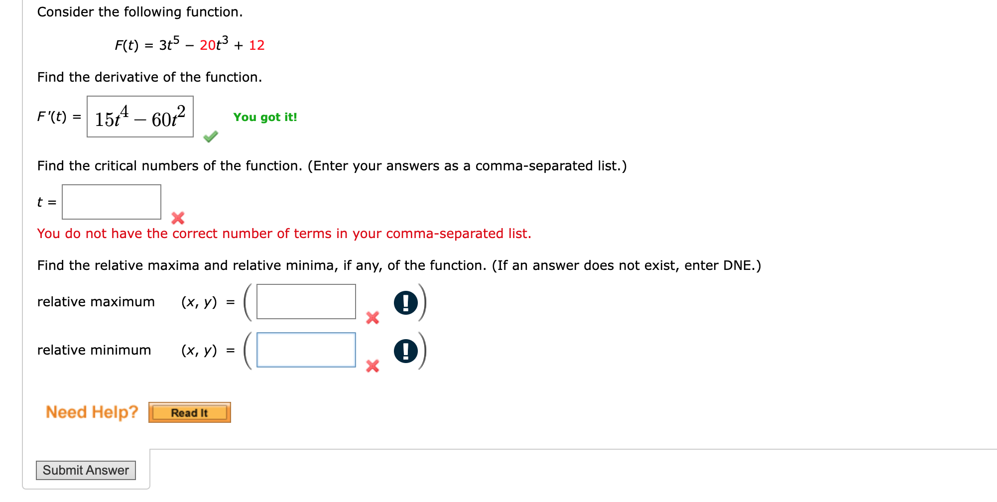 Solved Consider the following function. F(t)=3t5−20t3+12 | Chegg.com