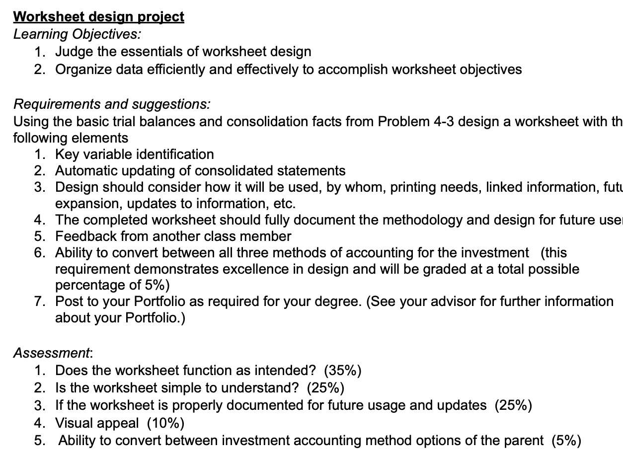 Worksheet design project Learning Objectives: 1. | Chegg.com