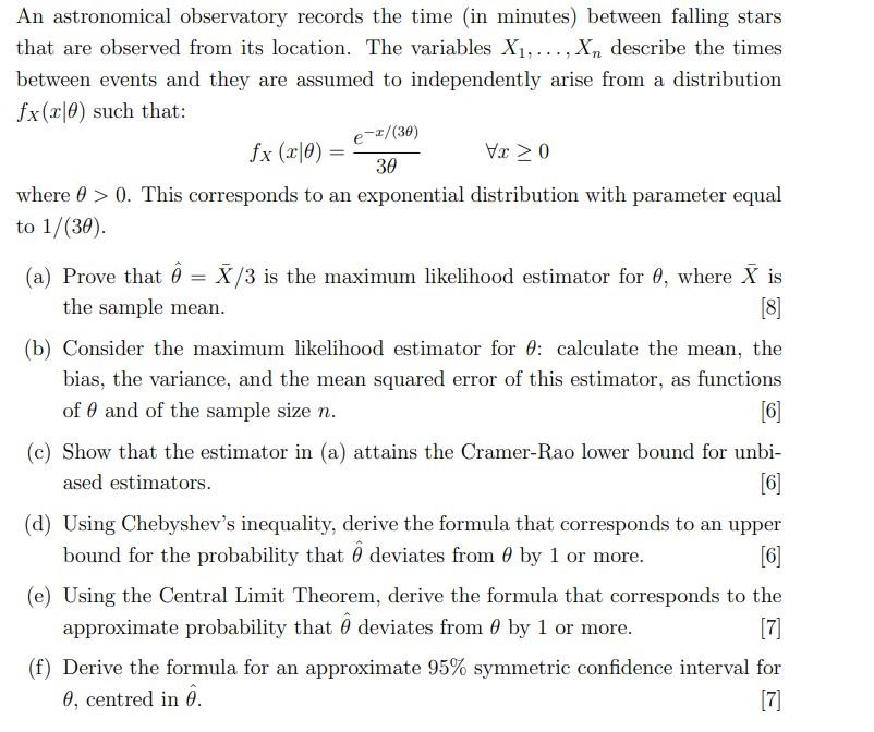 Solved An astronomical observatory records the time (in | Chegg.com