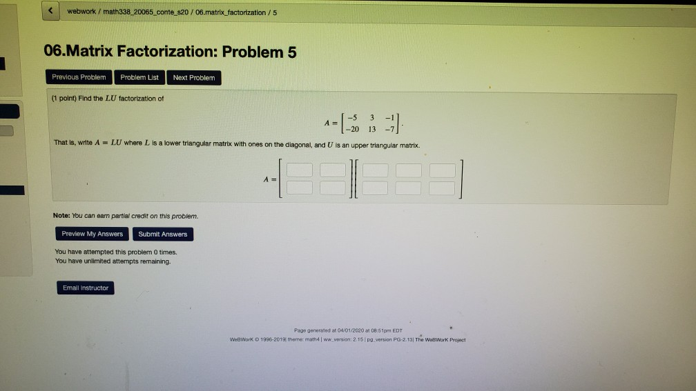Solved webwork / math338 20065_conte_820 / | Chegg.com