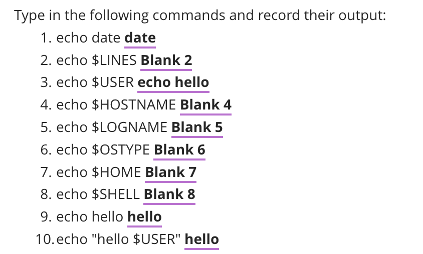 Solved Type in the following commands and record their | Chegg.com