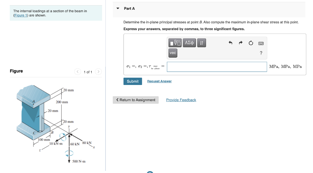 Solved The internal loadings at a section of the beam in | Chegg.com