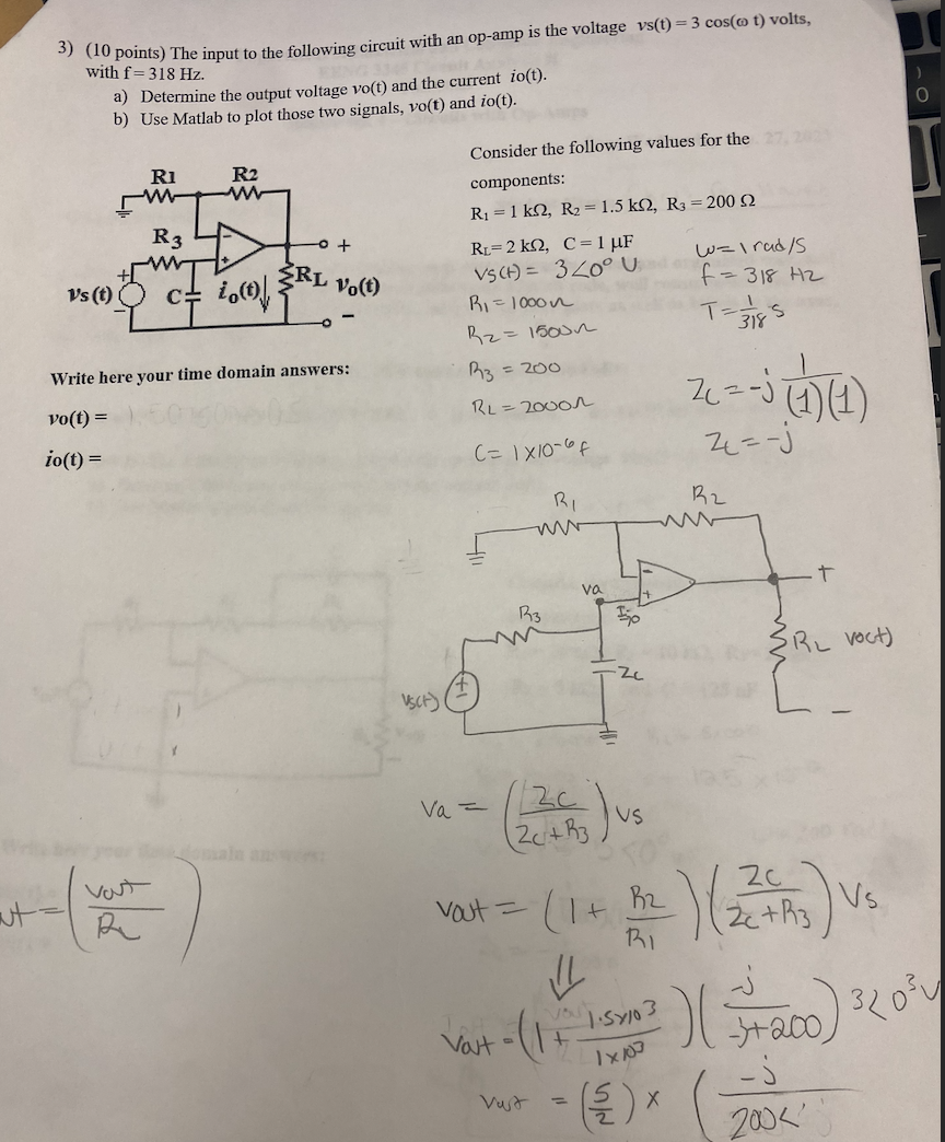 Solved 3) (10 points) The input to the following circuit | Chegg.com