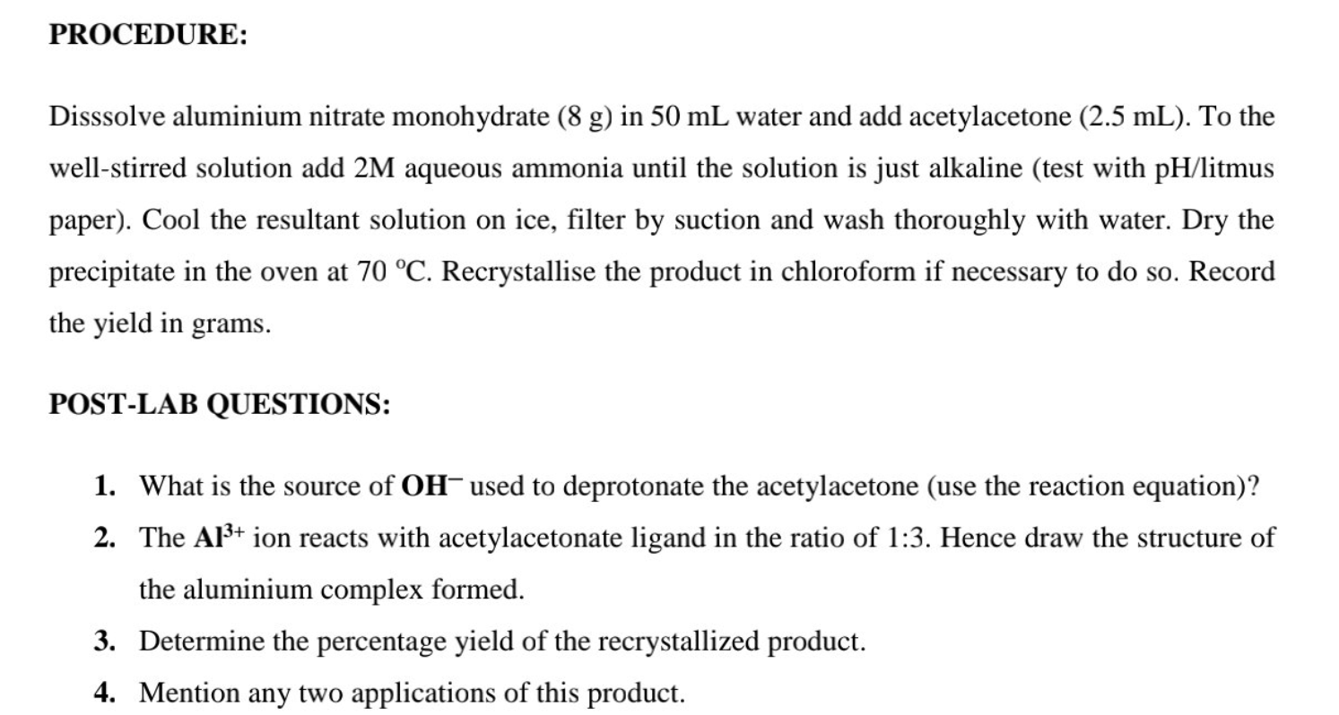 Solved Disssolve aluminium nitrate monohydrate (8 g) in 50 | Chegg.com