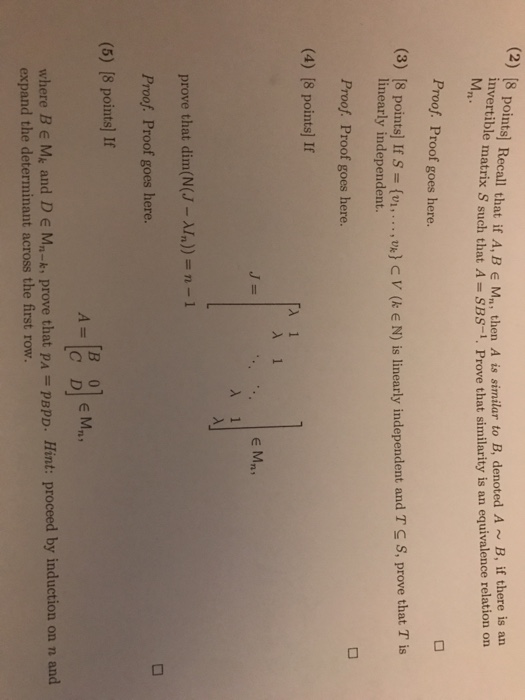 Solved Recall that if A, B elementof M_n, then A is similar | Chegg.com