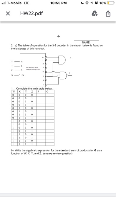 Solved HW #22 due Wednesday, 3/20/19 Name 1. The 2-4 decoder | Chegg.com