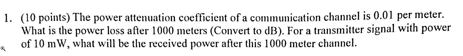 Solved 1. ( 10 points) The power attenuation coefficient of | Chegg.com