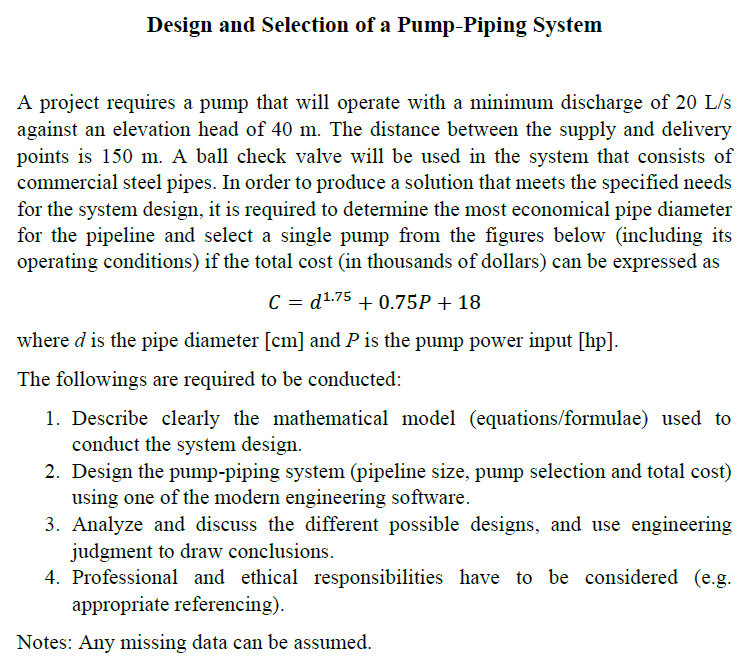 Solved Design and Selection of a Pump-Piping System A | Chegg.com