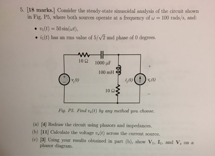 Solved Consider the steady-state sinusoidal analysis of the | Chegg.com
