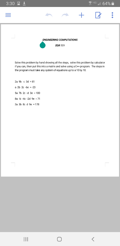 64% 3:30 + ENGINEERING COMPUTATIONS EGR 111 Solve | Chegg.com