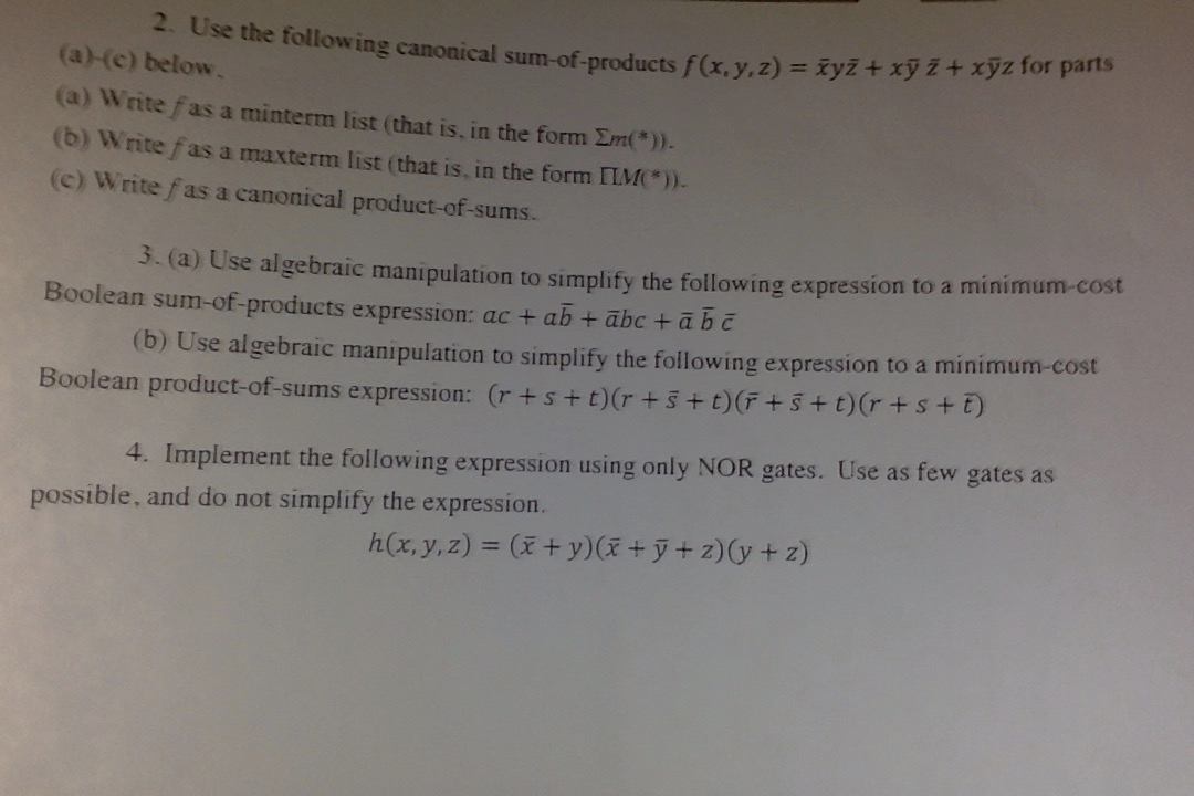 Solved 2. Use the following canonical sum-of-produc owing | Chegg.com