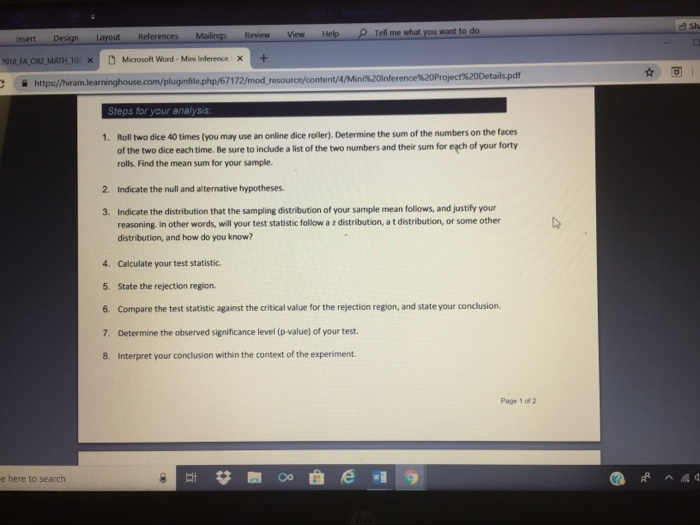 Solved Mini-Inference Project This Project is be due in Week | Chegg.com