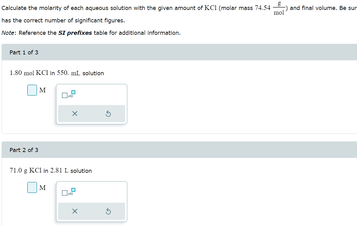 Solved Calculate the molarity of each aqueous solution with | Chegg.com