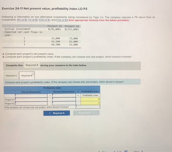 Solved Exercise 24-11 Net present value, profitability index | Chegg.com