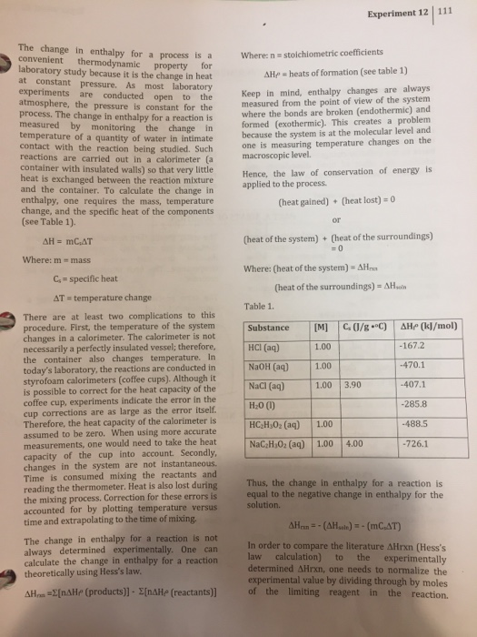 EXPERIMENT 12: THERMOCHEMISTRY ECTIVES: To determine | Chegg.com