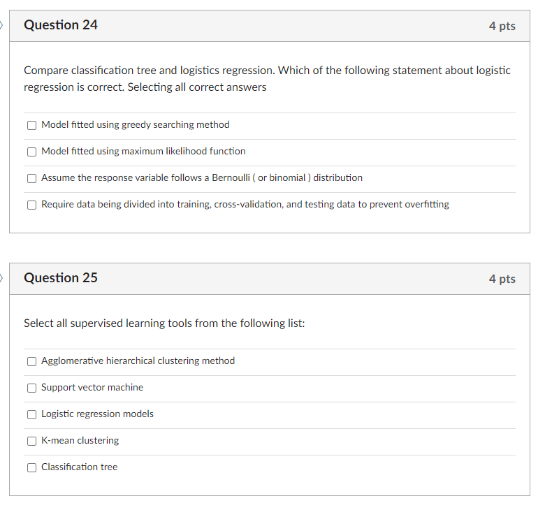 Solved Question 24 4 pts Compare classification tree and | Chegg.com