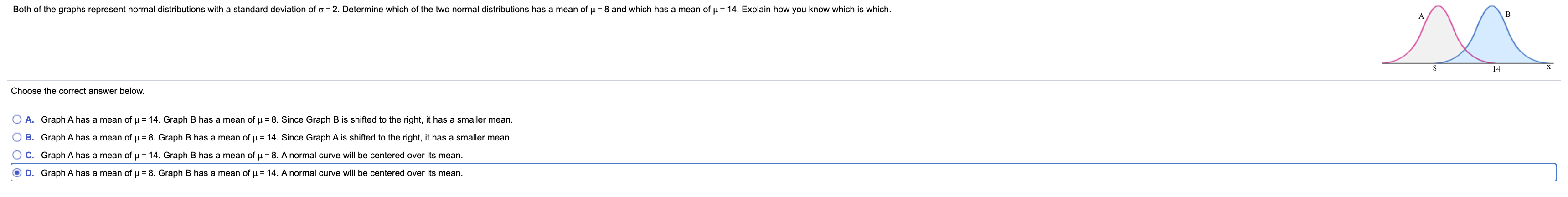 Solved Both of the graphs represent normal distributions | Chegg.com