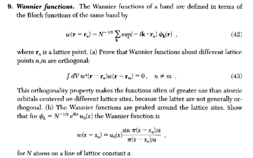 Solved 9. Wannier functions. The Wannier functions of a band | Chegg.com