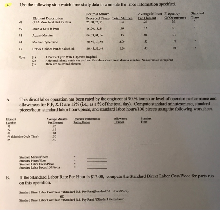 Use the following stop watch time study data to | Chegg.com
