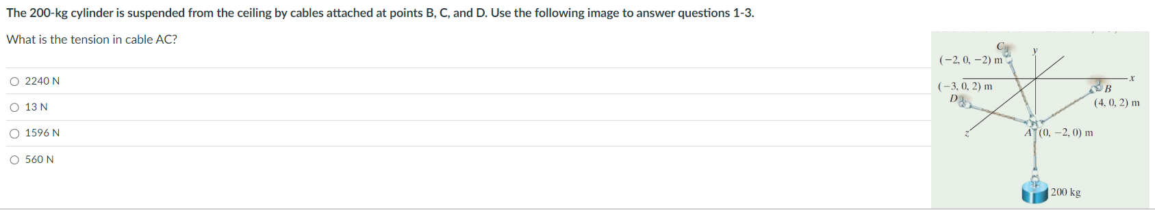 Solved The 200 -kg cylinder is suspended from the ceiling by | Chegg.com