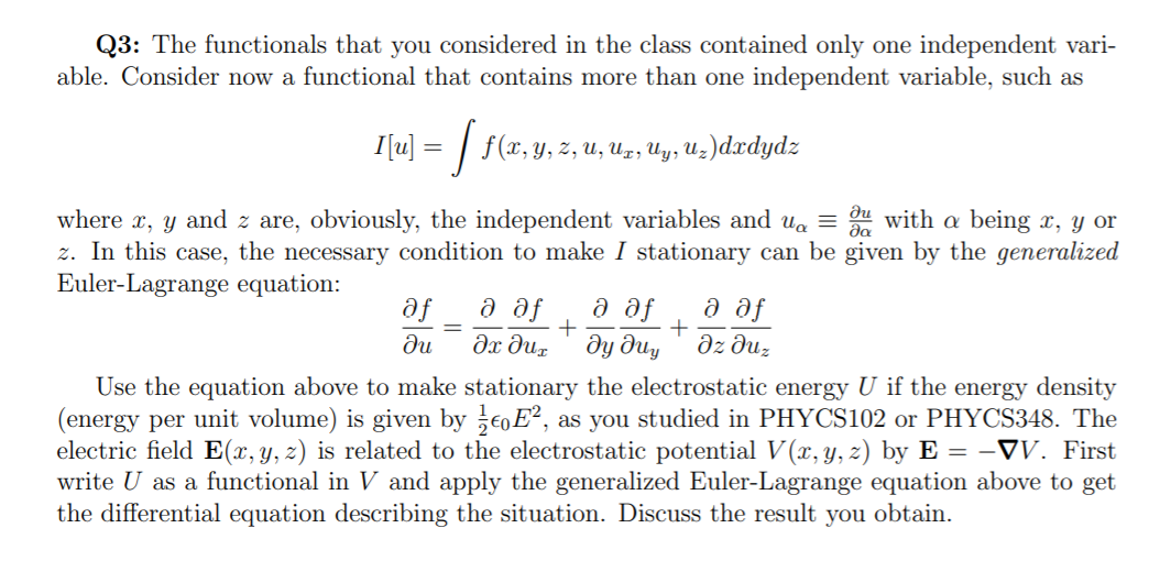 Solved Q3: The functionals that you considered in the class | Chegg.com