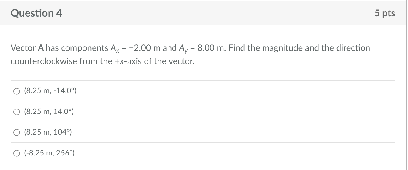 Solved Vector A has components Ax=−2.00 m and Ay=8.00 m. | Chegg.com