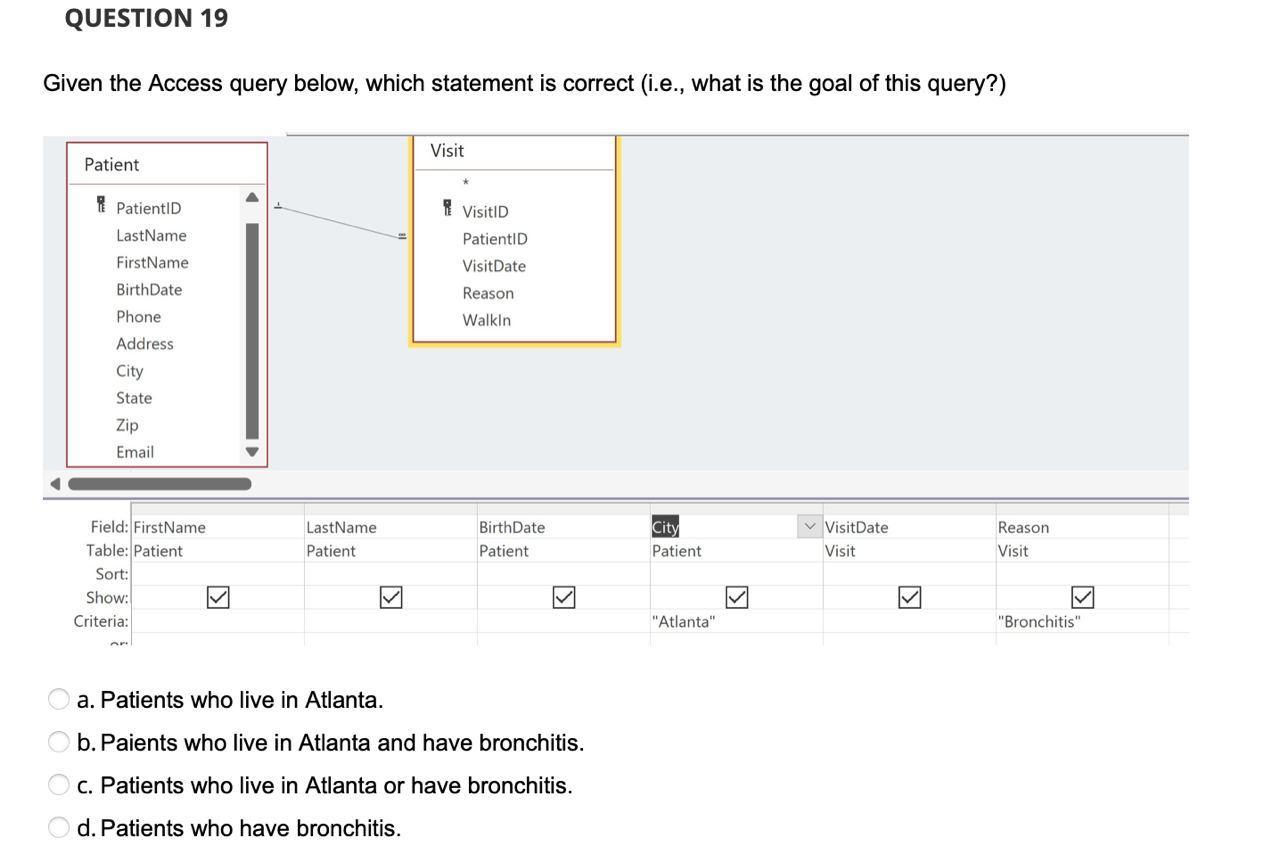 Solved QUESTION 19 Given the Access query below, which | Chegg.com