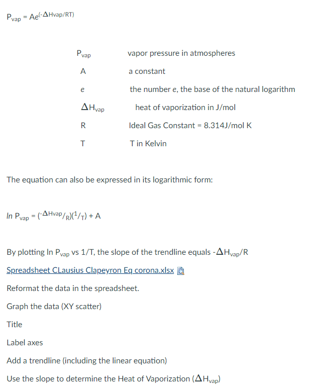 Solved Pvap = Ael-AHvap/RT) Руар vapor pressure in | Chegg.com