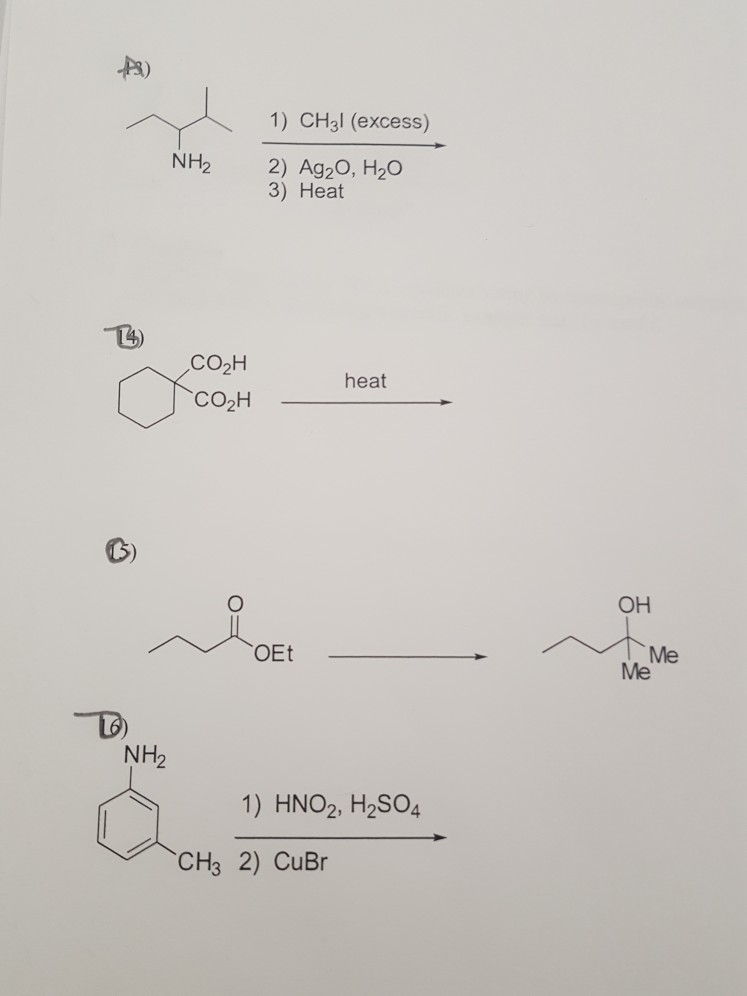 Solved 1) CH3l (excess) 2) Ag2O, H20 3) Heat NH2 CO2H CO2H | Chegg.com