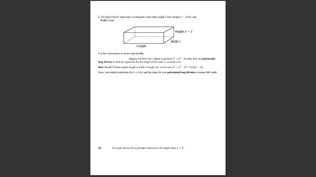 Solved 1. The figure below represcrits a rectangular solid | Chegg.com