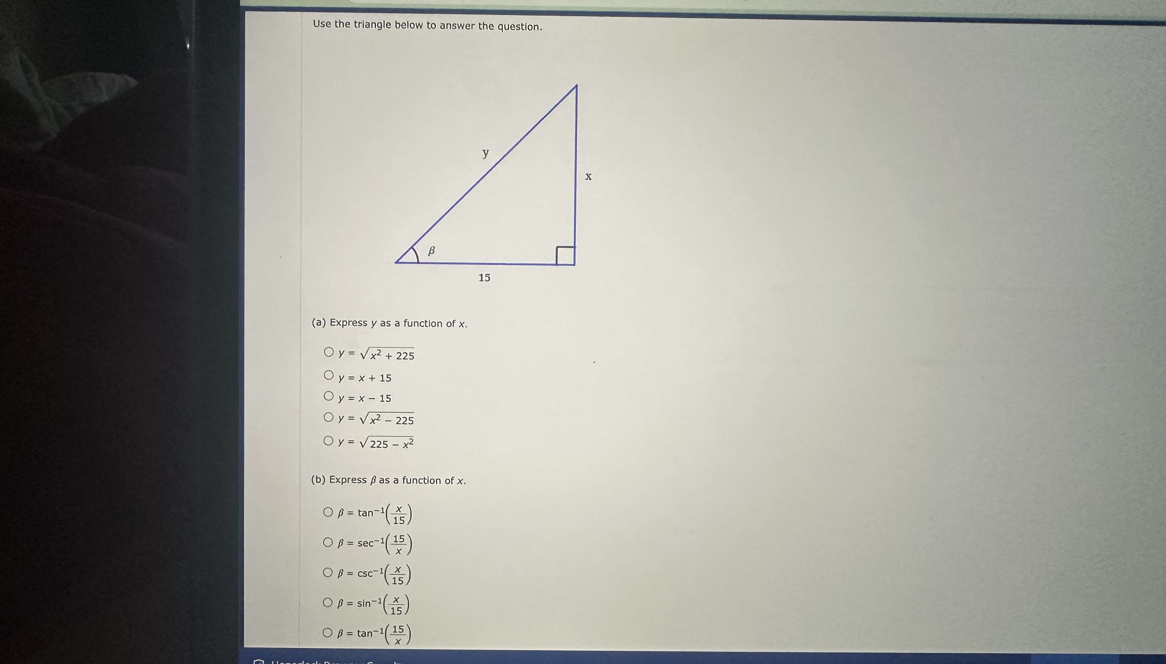 Solved Use the triangle below to answer the question.(a) | Chegg.com