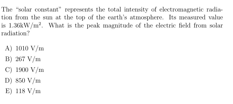 Solved The “solar constant” represents the total intensity | Chegg.com