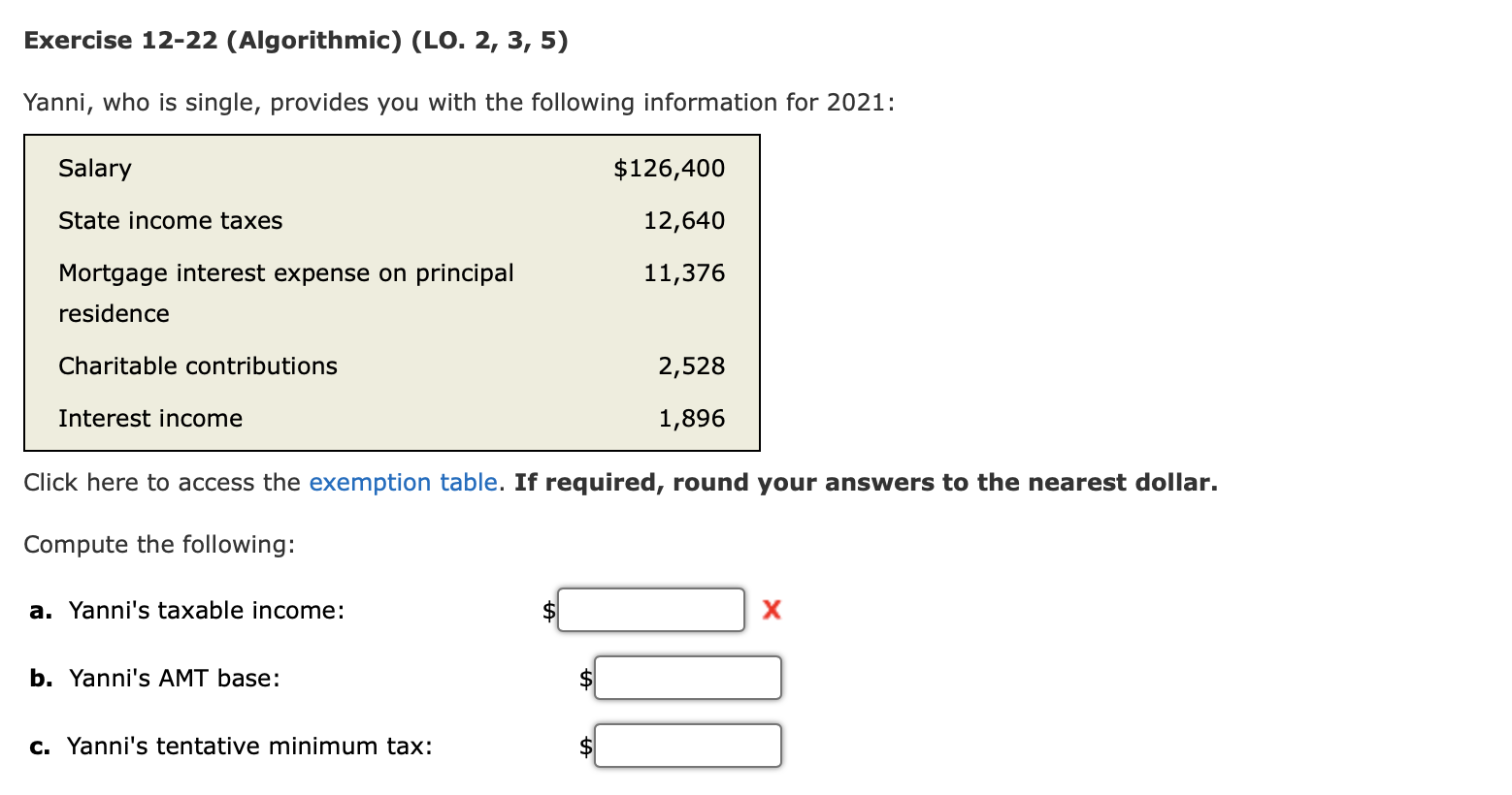 Solved Exercise 12-22 (Algorithmic) (LO. 2, 3, 5) Yanni, who | Chegg.com