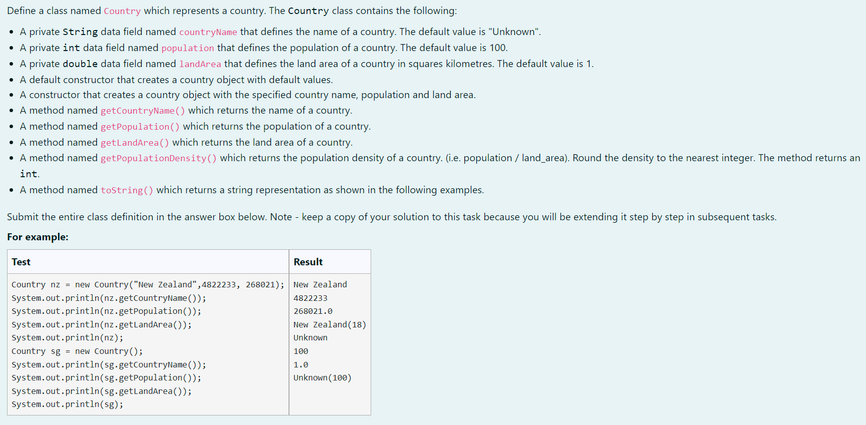 Solved Define a class named Country which represents a | Chegg.com
