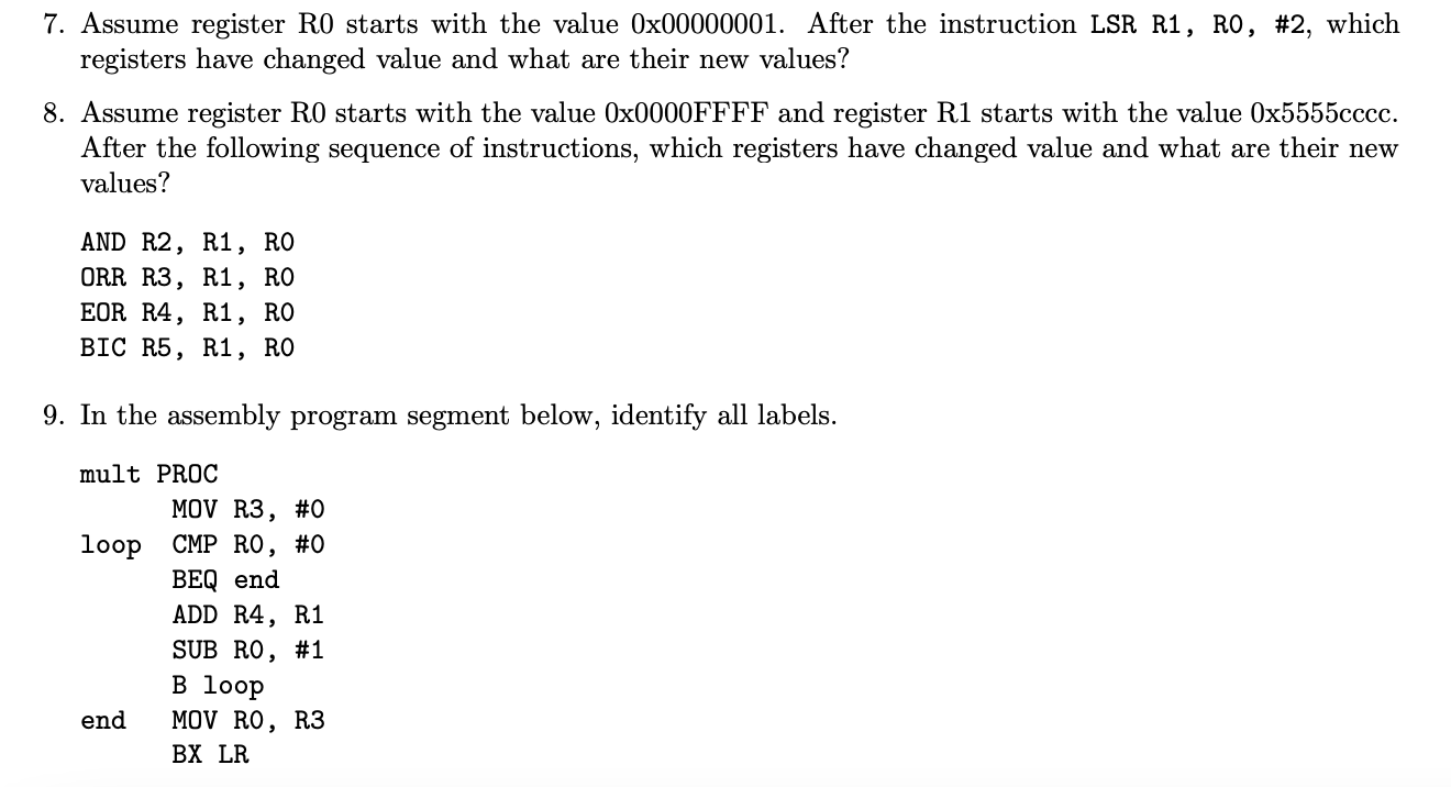 Solved 7. Assume register R0 starts with the value | Chegg.com