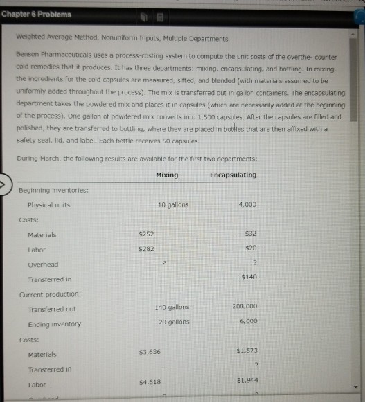 Solved Chapter 6 Problems Weighted Average Method, | Chegg.com