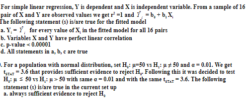 Solved For simple linear regression, Y is dependent and X is | Chegg.com