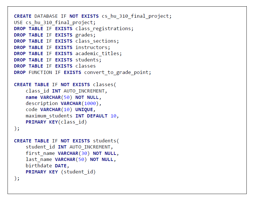 Solved CREATE DATABASE IF NOT EXISTS Chegg