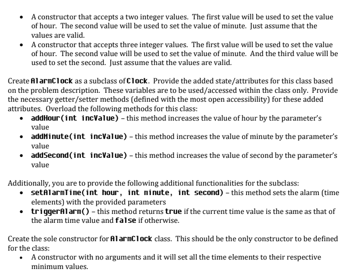 Solved Problem description: A clock has the following | Chegg.com