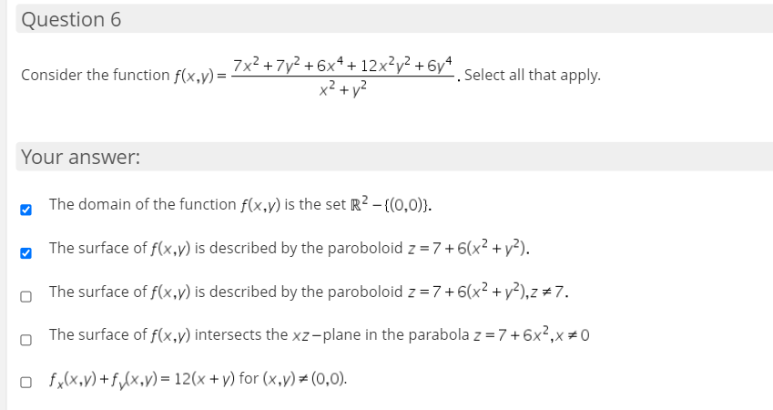 Solved Question 6 Consider the function f(x,y)= 7x2 + 7y2 | Chegg.com