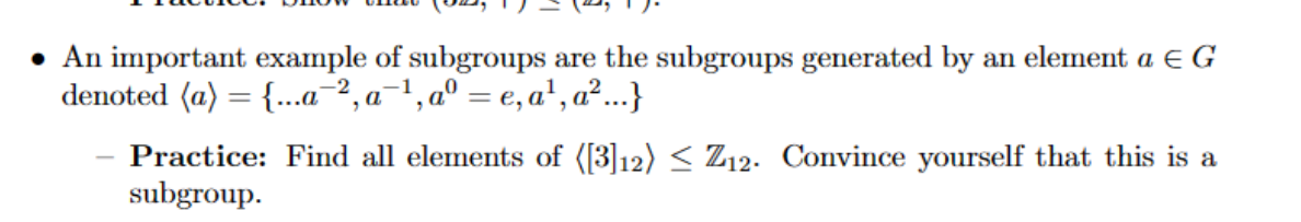 Solved An important example of subgroups are the subgroups | Chegg.com