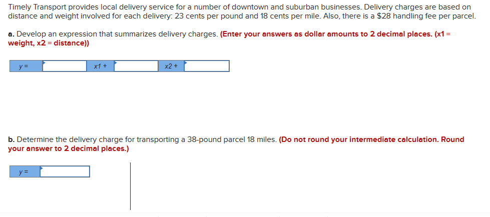 Solved Timely Transport provides local delivery service for | Chegg.com